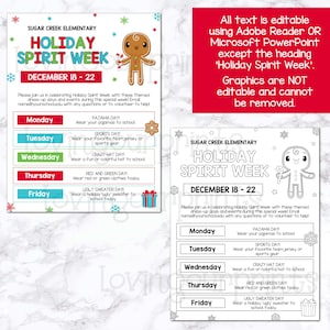 Holiday Spirit Week Flyer, Holiday Spirit Week, Editable Holiday Spirit ...