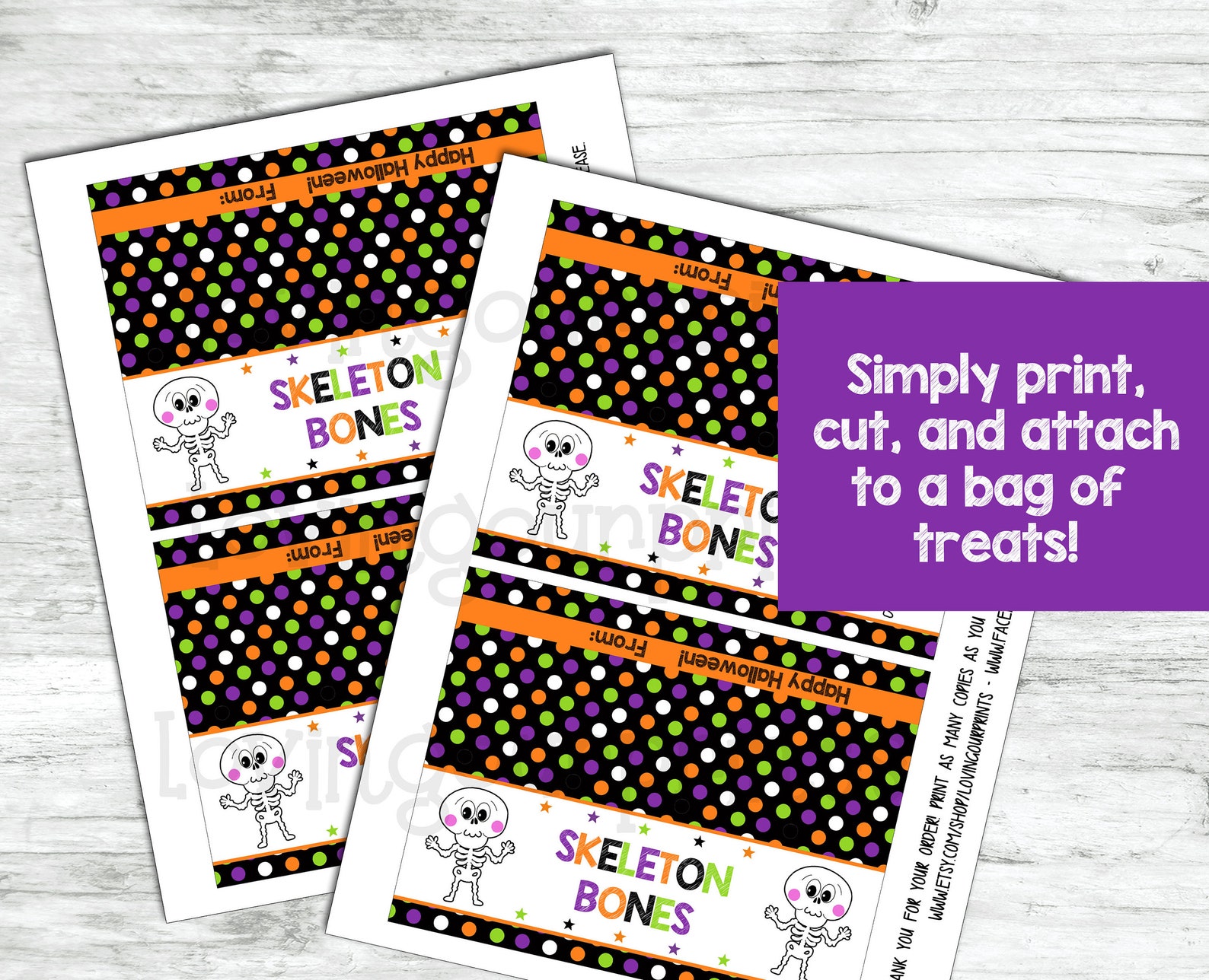 Editable Halloween Tags for Kids Skeleton Bones Bag Topper - Etsy