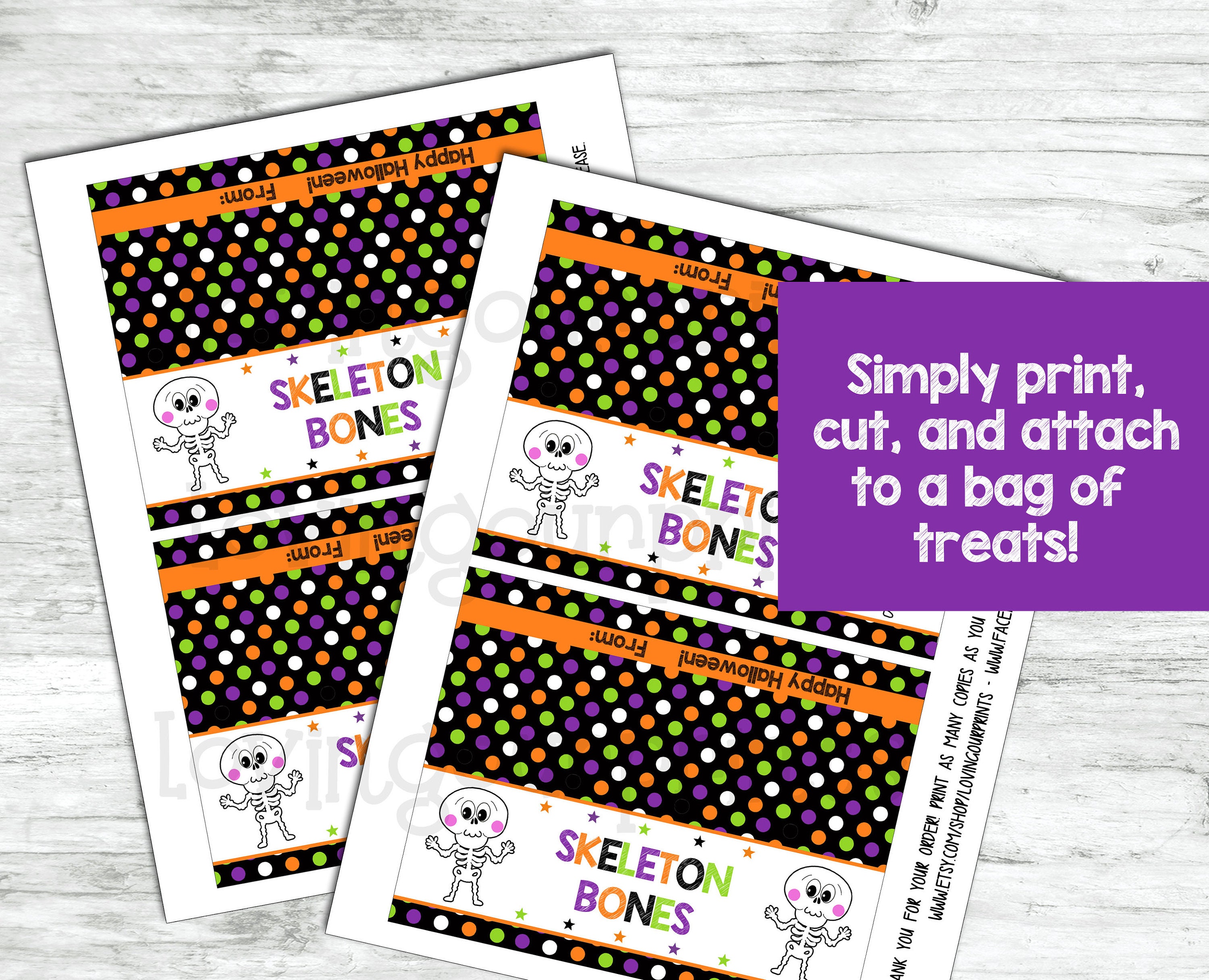 Editable Halloween Tags for Kids Skeleton Bones Bag Topper - Etsy