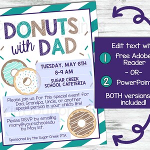 Donuts With Dad, Donuts With Dad Flyer, Donuts With Dad Editable ...