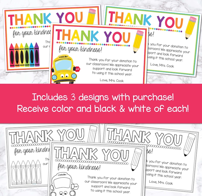 Thank You Note From Teacher Editable Thank You Back to - Etsy