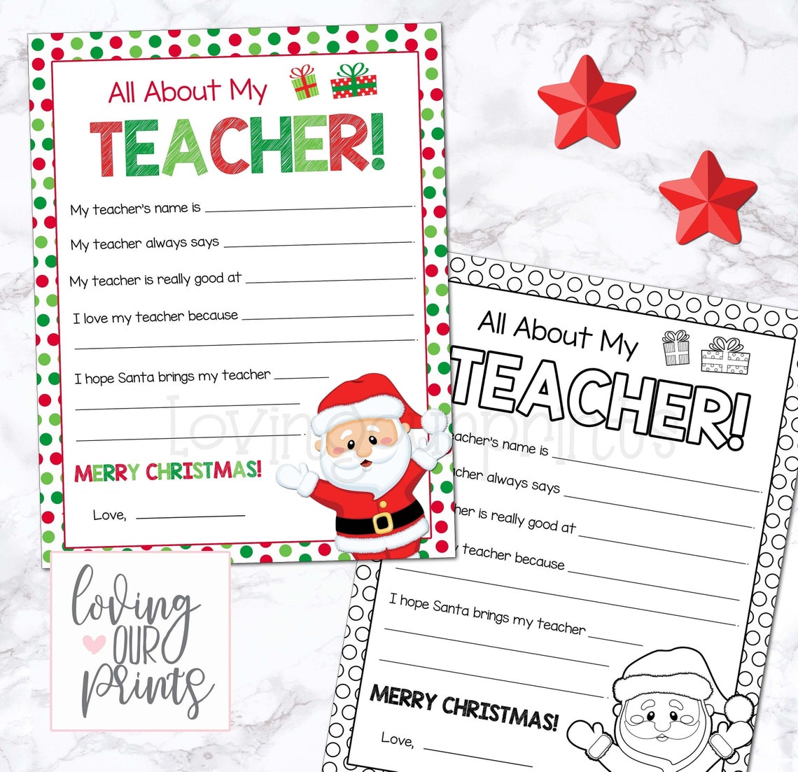 All About My Teacher Christmas Teacher Christmas Gifts | Etsy