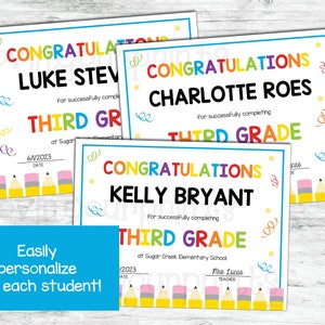 3rd Grade Certificate, Editable Third Grade Certificates, End of the ...