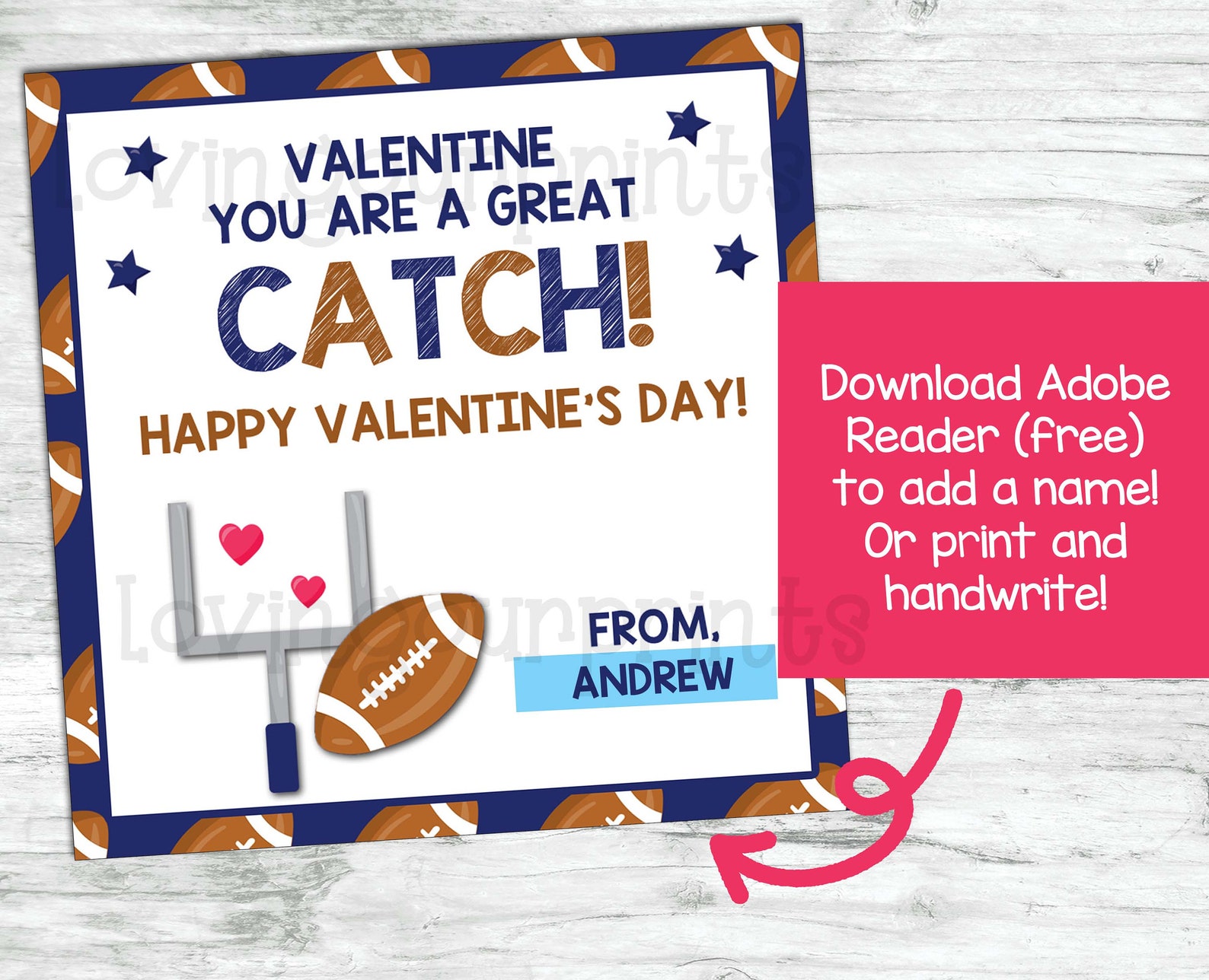 Football Valentine Editable Valentine Card Football | Etsy