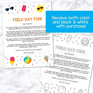Field Day Letter to Parents, Editable Field Day Parent Letter, End of ...