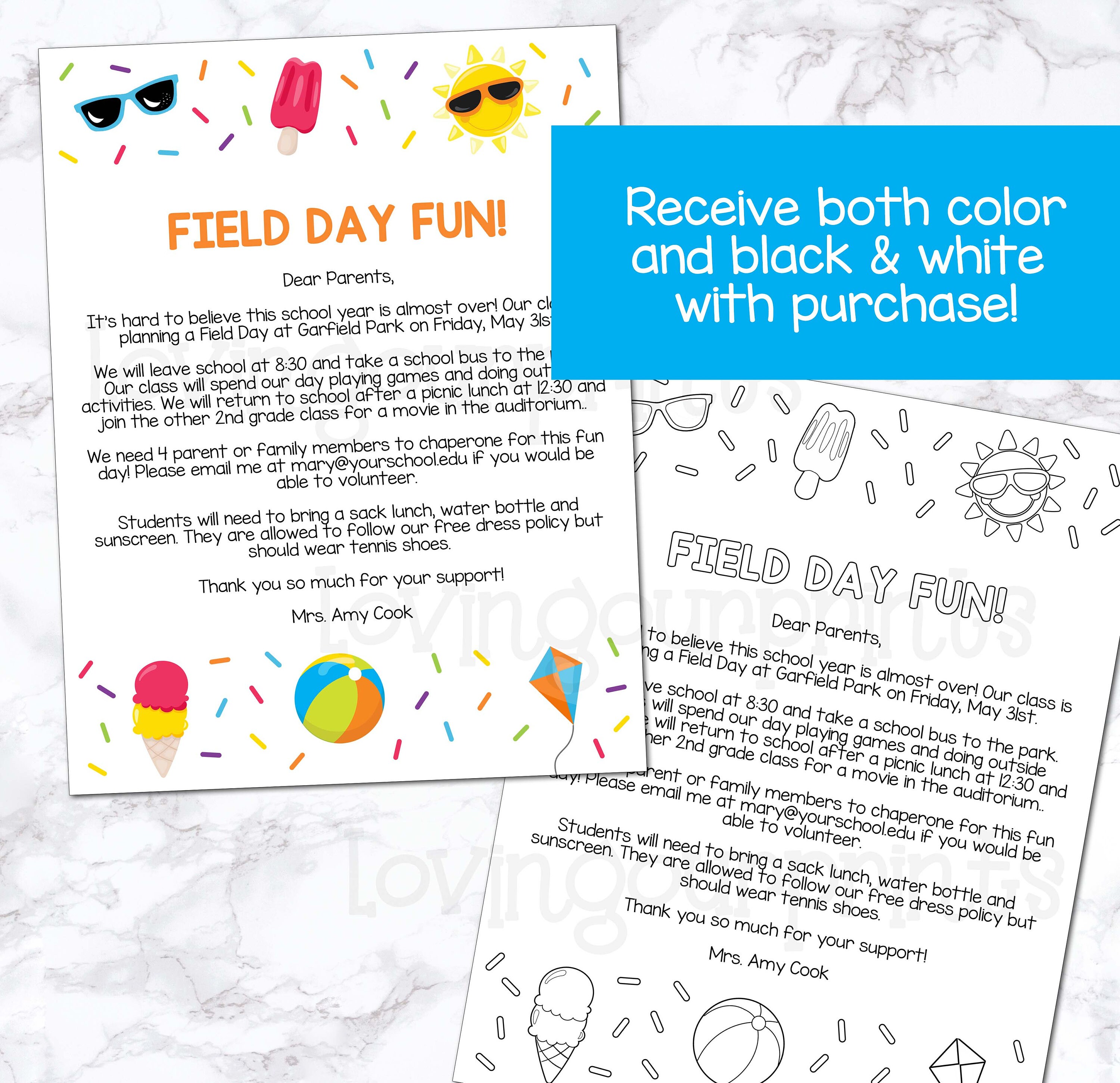 Field Day Letter to Parents, Editable Field Day Parent Letter, End of ...