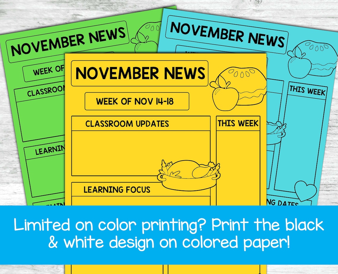 Editable November Newsletter Template Editable Teacher - Etsy