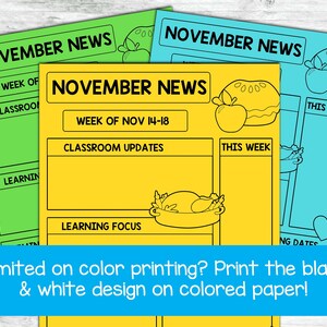 Editable November Newsletter Template, Editable Teacher Newsletter ...