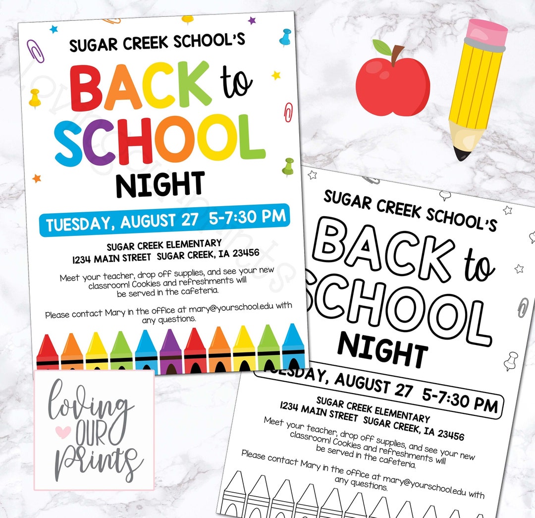 Back to School Night Flyer, Editable Back to School Night Template ...