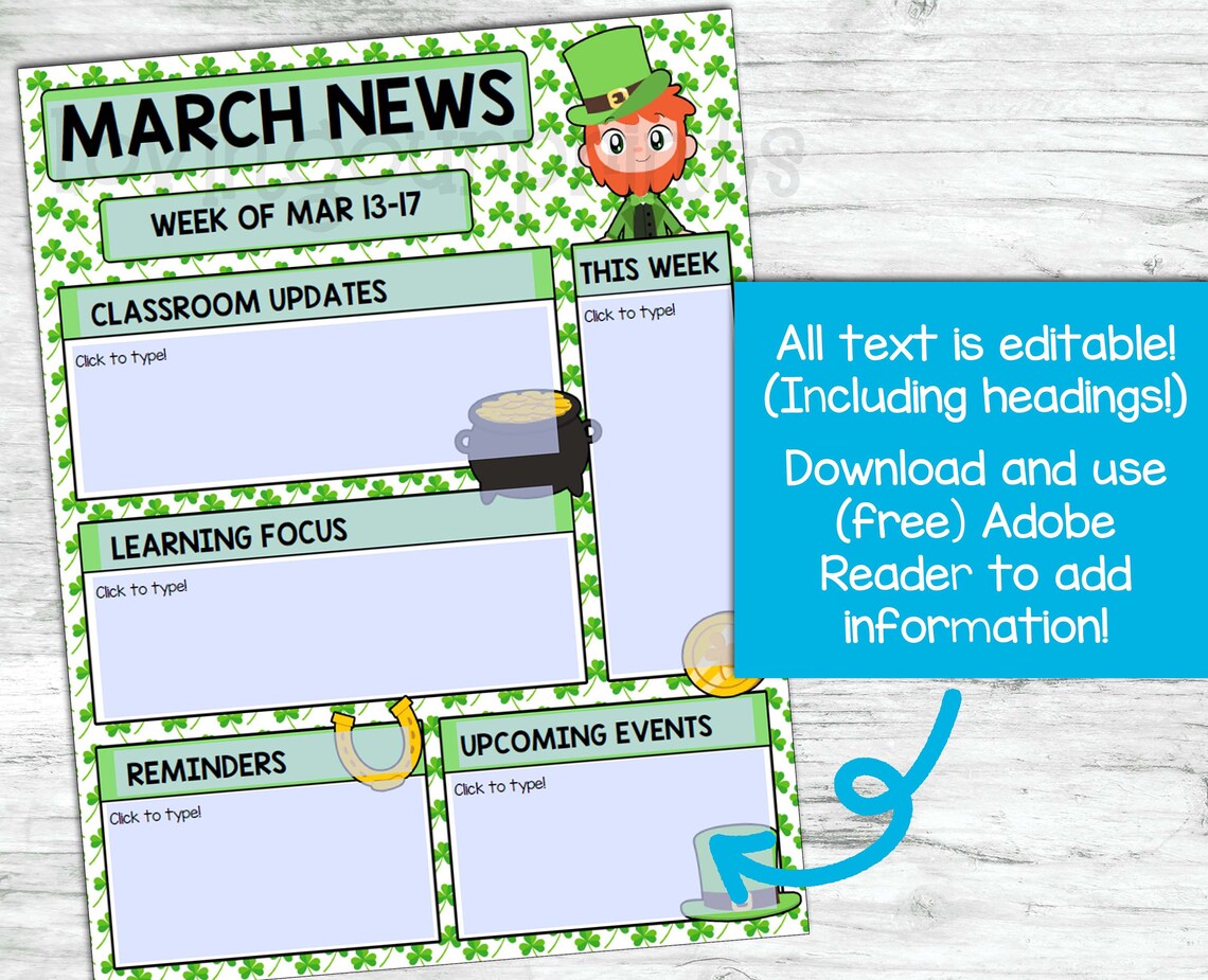 Editable March Newsletter Template March Newsletter for - Etsy