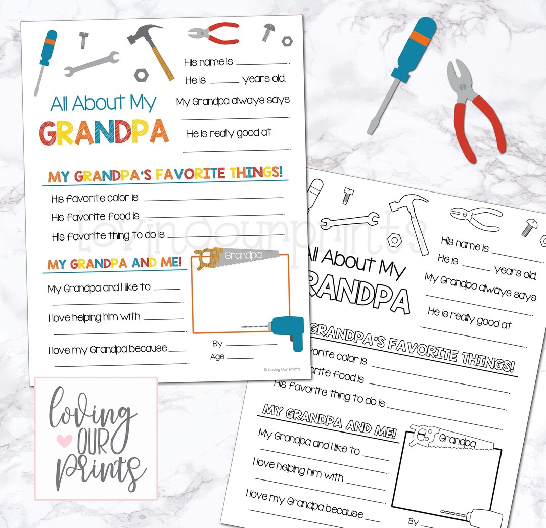 All About My Grandpa, Fathers Day Gift for Grandpa, All About My ...