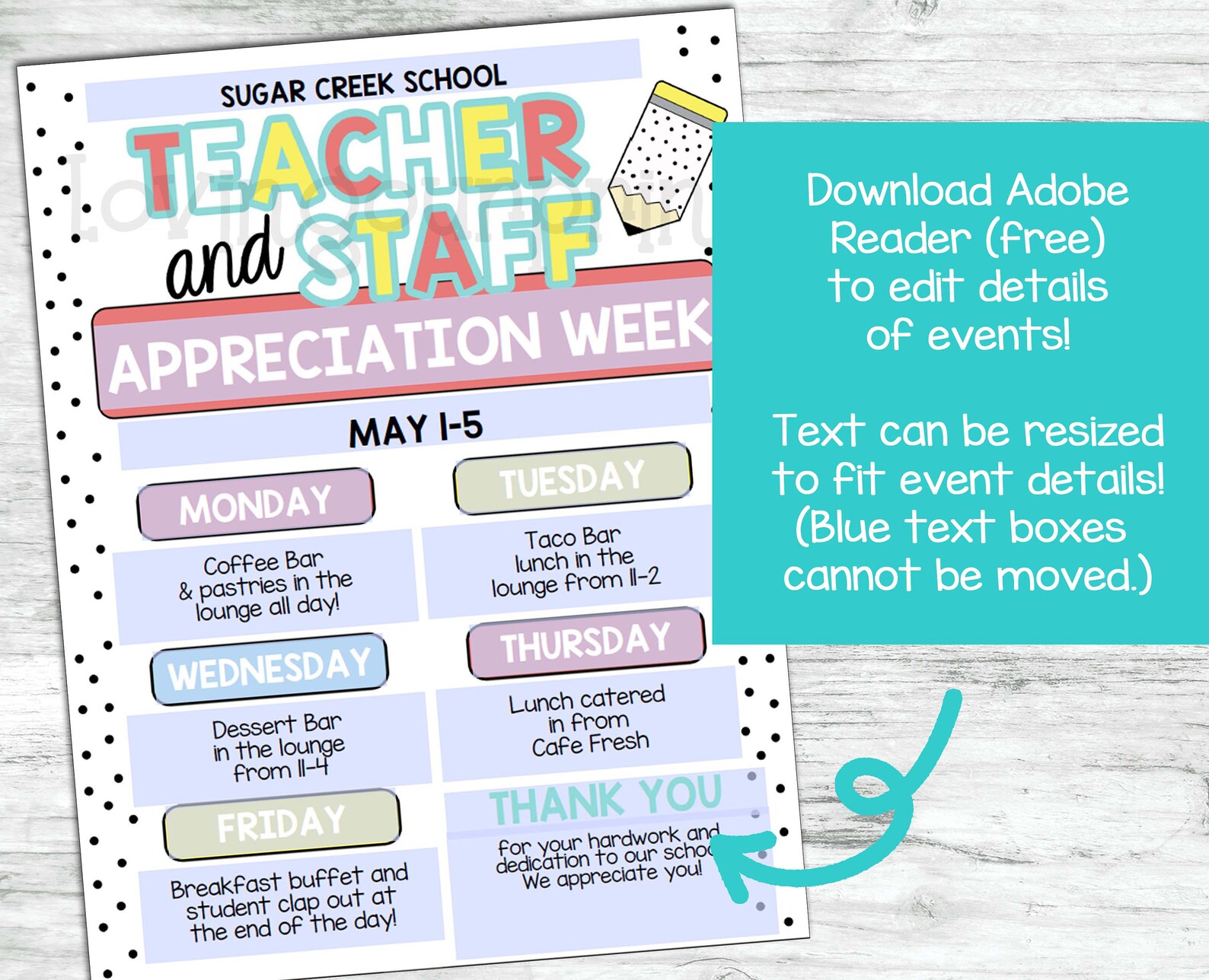 Teacher Appreciation Editable Teacher Appreciation Flyer - Etsy