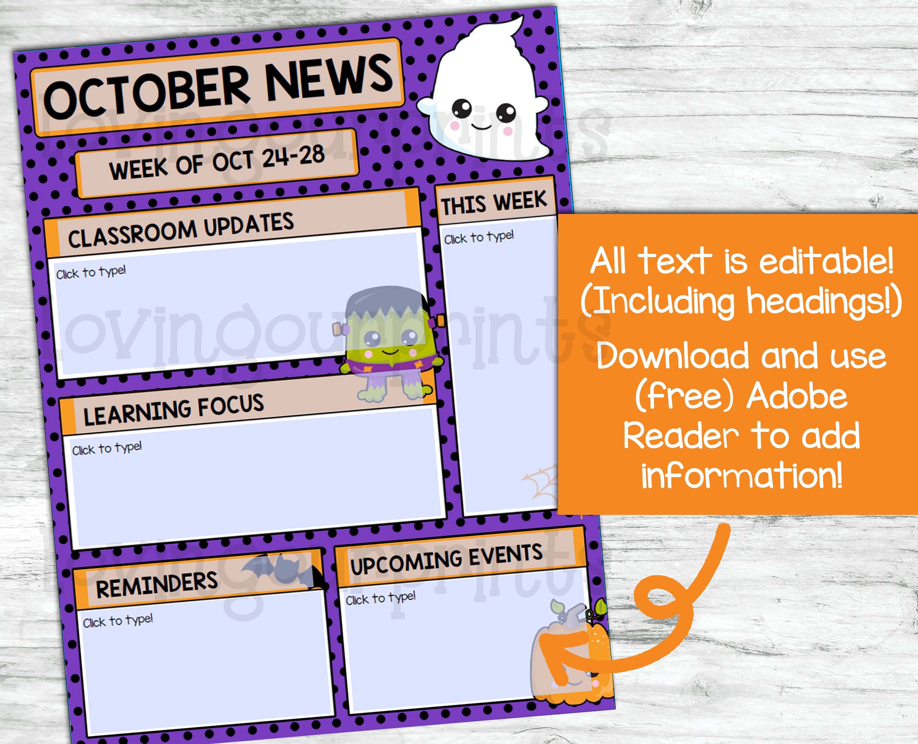 October Editable Newsletter Template, Classroom Newsletter Template ...