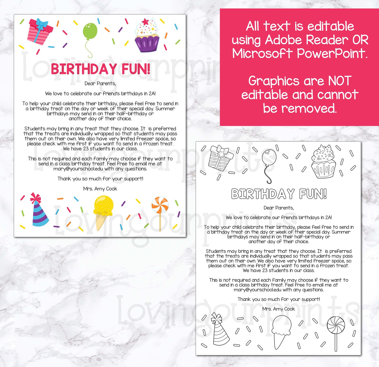 Birthday Treat Parent Letter, Editable Classroom Birthday Treat Letter ...