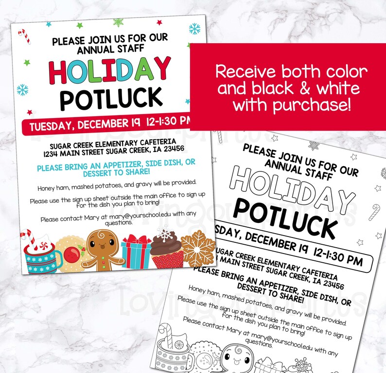 Holiday Potluck, Holiday Potluck Flyer, Holiday Potluck Sign up Sheet ...
