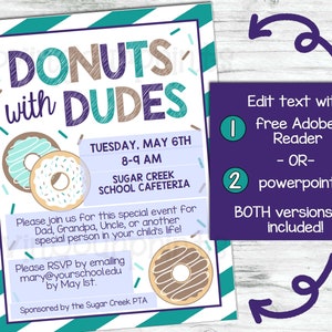 Donuts With Dudes, Editable Donuts With Dudes Invitation, Donuts With ...