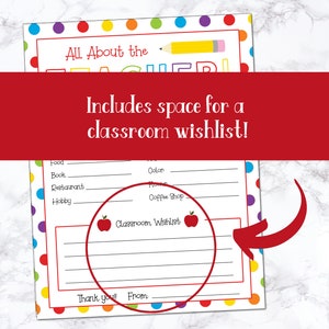 Beginning of the Year Teacher Questionnaire, All About My Teacher ...