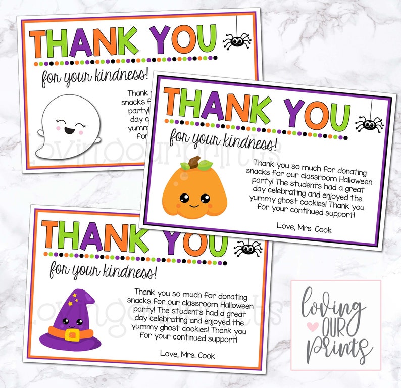 Editable Halloween Thank You Cards, Halloween Thank You Notes ...