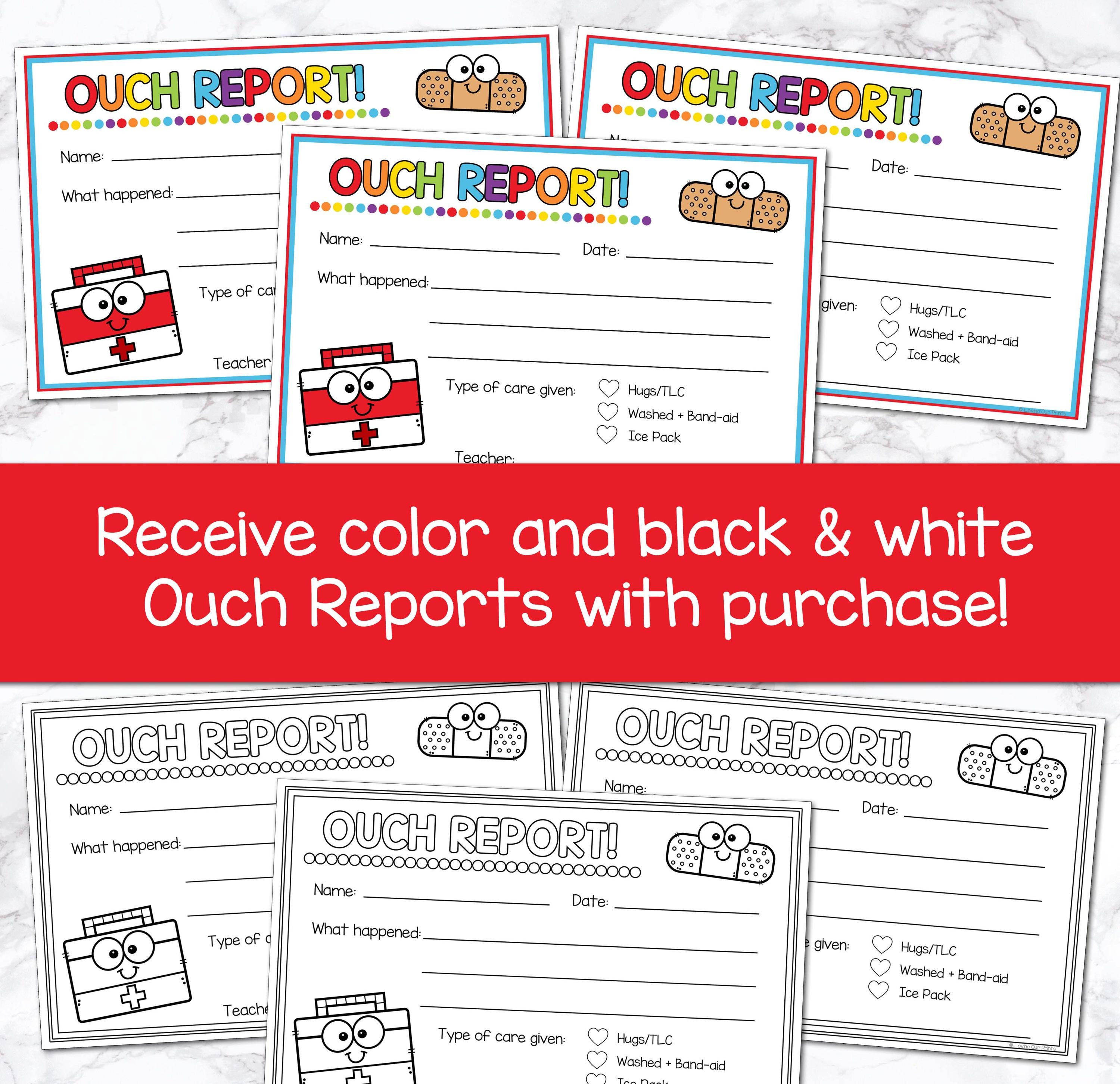 Ouch Report for Daycare, Ouch Report for School, Accident Report Day ...