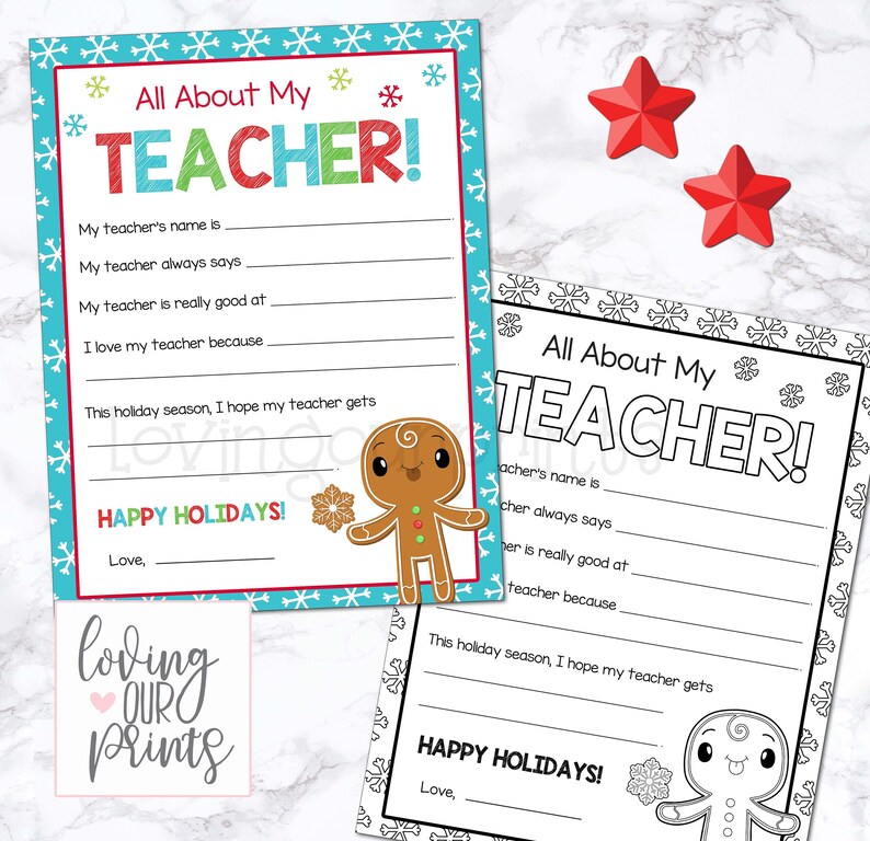 Teacher Holiday Gifts, All About My Teacher Christmas, Teacher Holiday ...