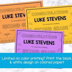 Editable Second Grade Diploma, Certificate of Completion, 2nd Grade ...