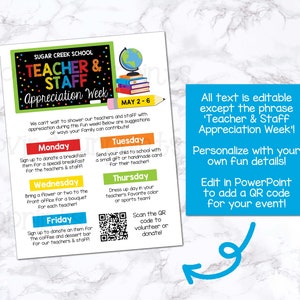 Teacher Appreciation Week, Editable Teacher Appreciation Week Calendar ...