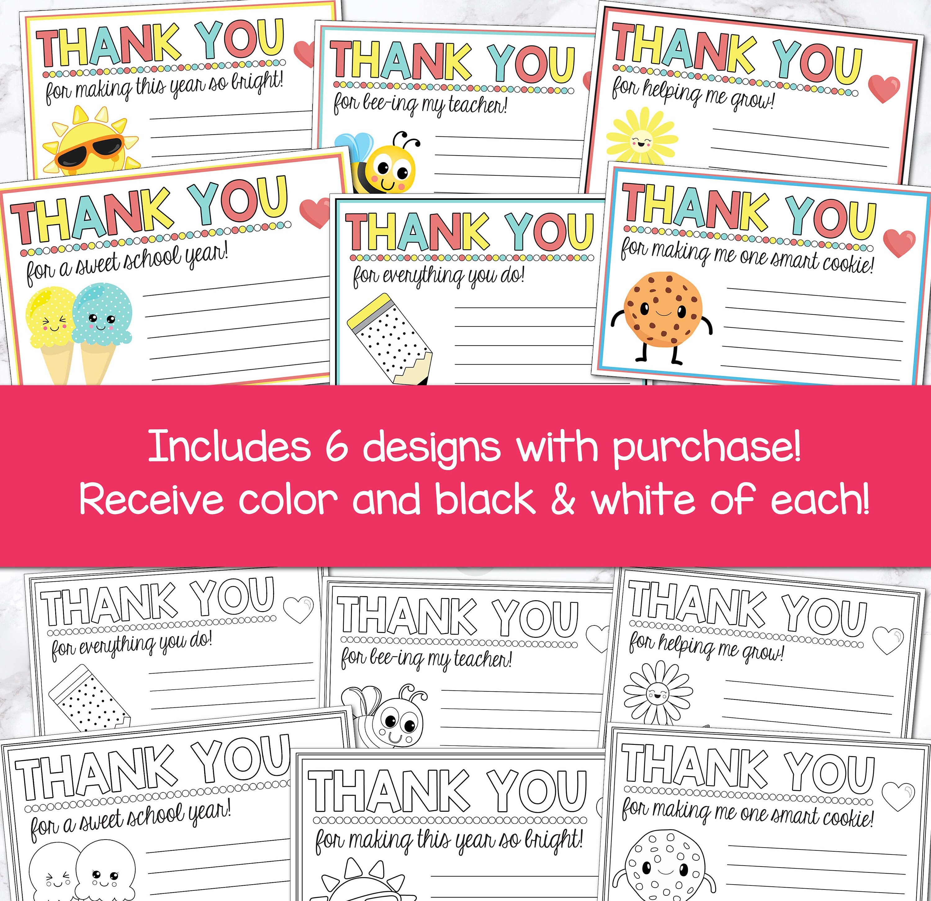 Teacher Appreciation Thank You Note, Teacher Appreciation Notes Bundle ...