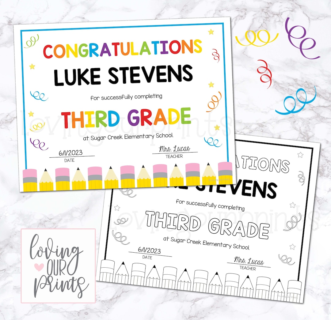 3rd Grade Certificate, Editable Third Grade Certificates, End of the ...