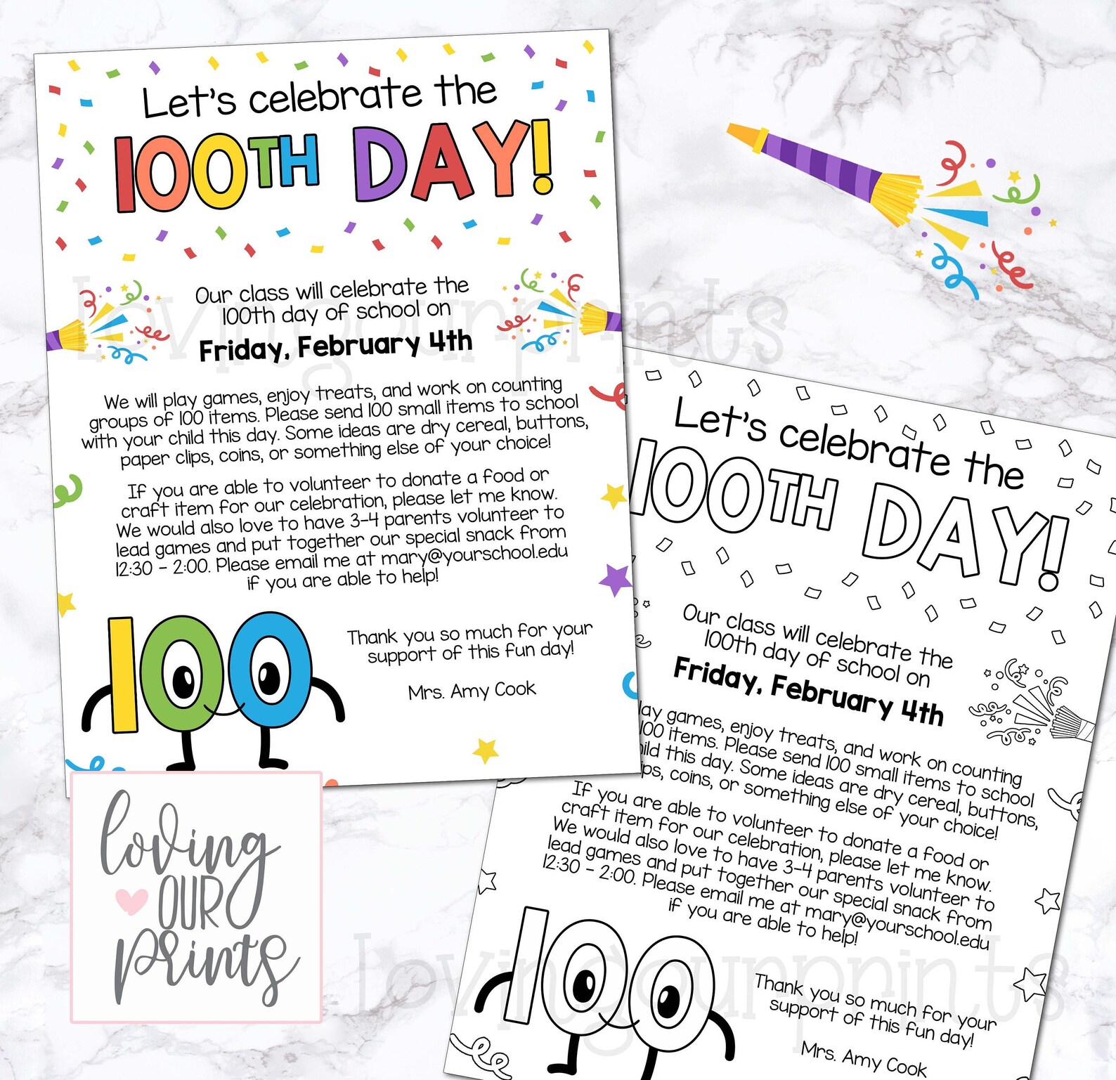 Editable 100th Day of School Flyer, 100th Day of School Parent Letter ...