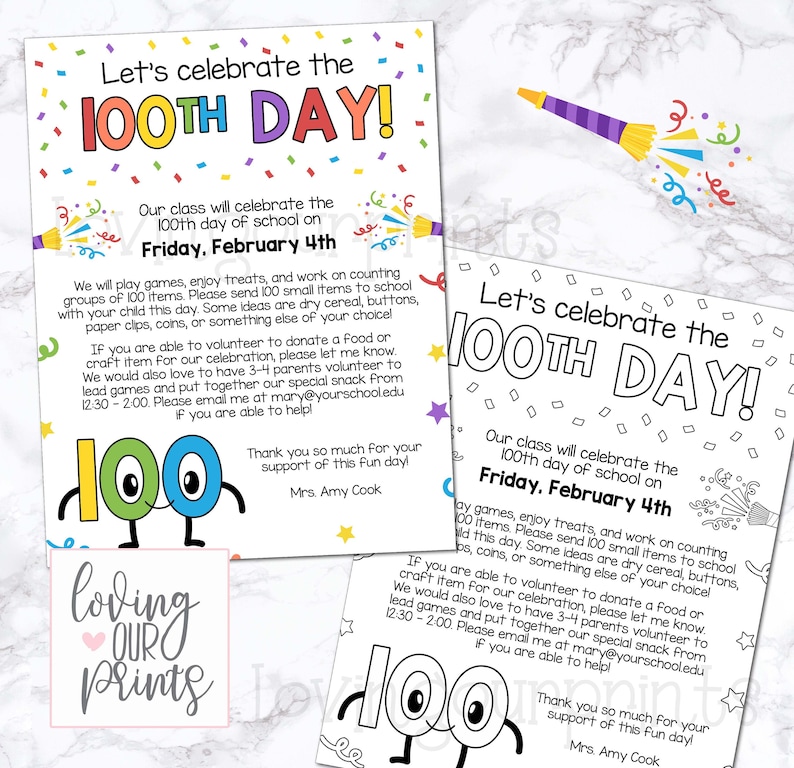Editable 100th Day of School Flyer, 100th Day of School Parent Letter ...