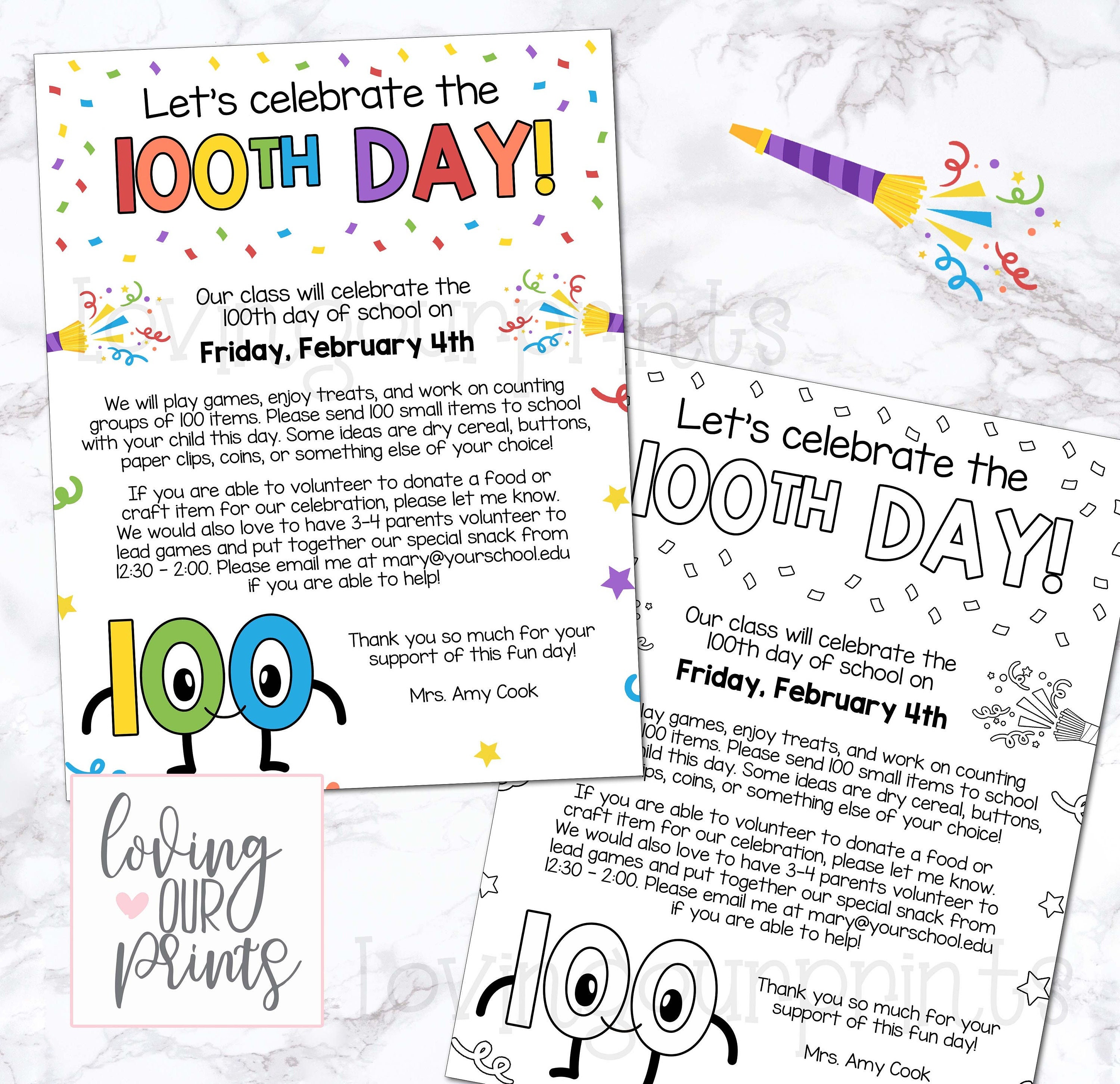Editable 100th Day of School Flyer, 100th Day of School Parent Letter ...