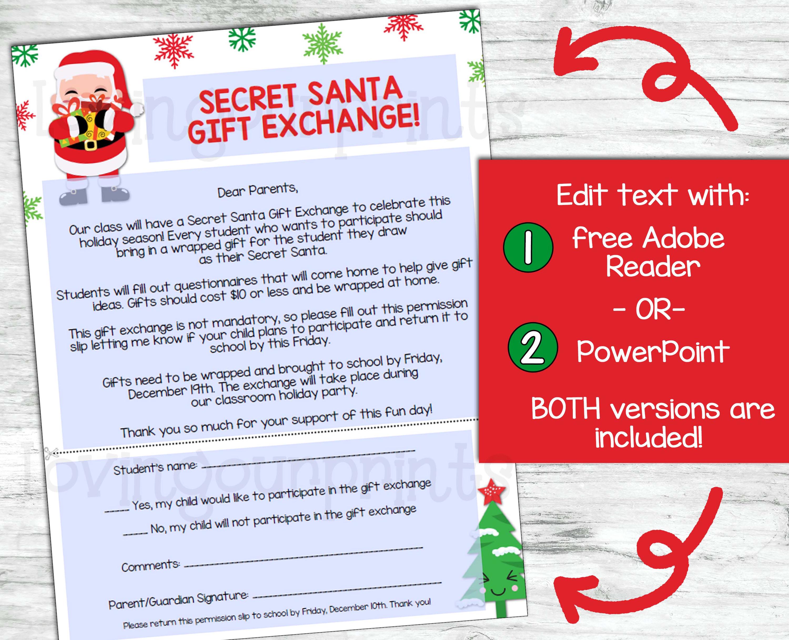 Secret Santa Gift Exchange, Secret Santa Gift Exchange Questionnaire ...