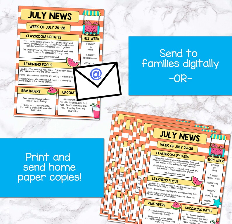 Editable July Newsletter, July Newsletter for Preschool, July ...