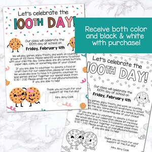 Editable 100th Day of School Flyer, 100th Day of School Parent Letter ...