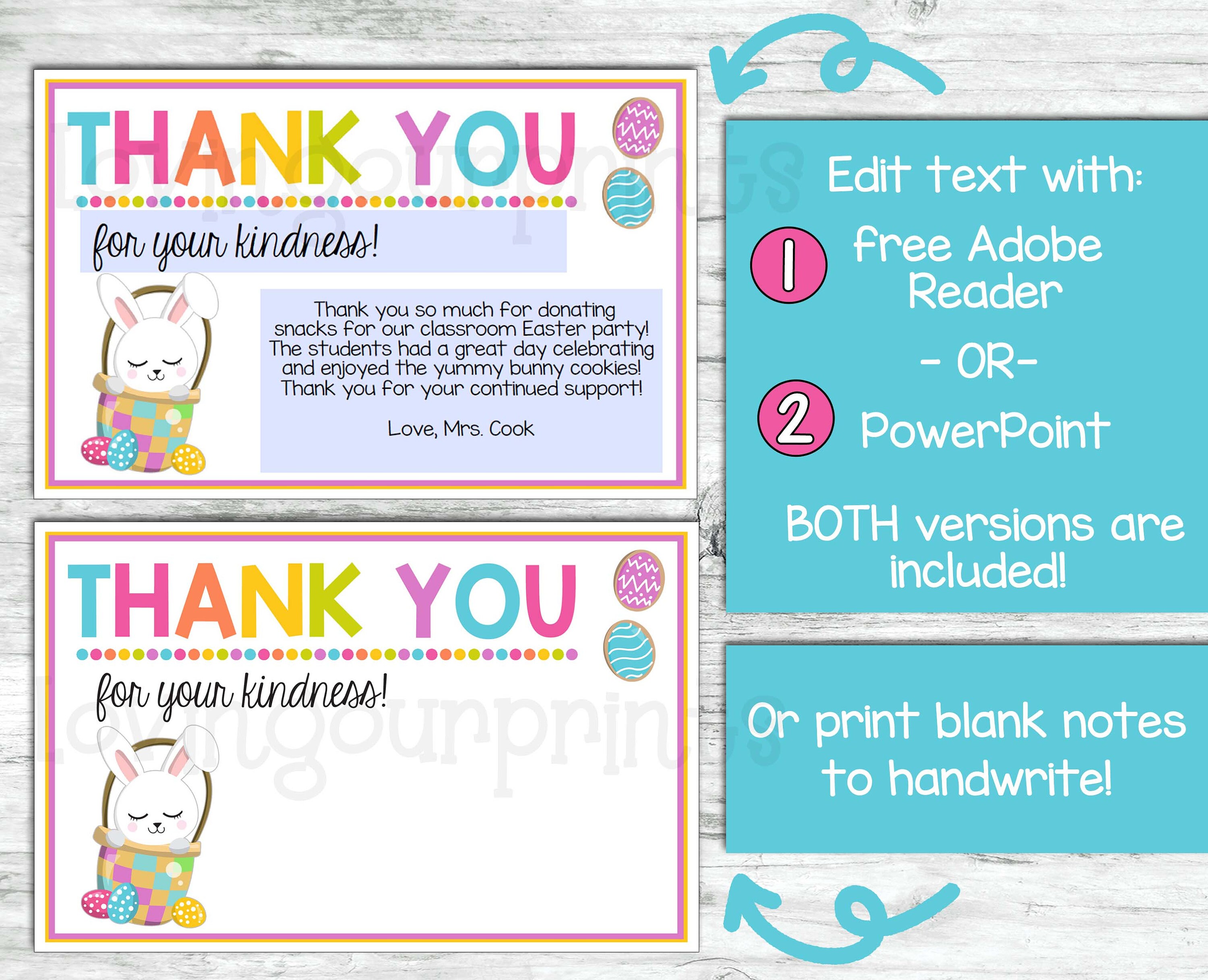 Easter Thank You Cards, Editable Easter Template, Easter Thank You ...