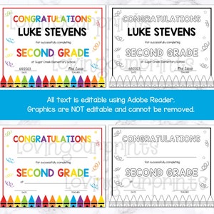 Editable Second Grade Diploma, Certificate of Completion, 2nd Grade ...
