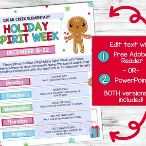 Holiday Spirit Week Flyer, Holiday Spirit Week, Editable Holiday Spirit ...