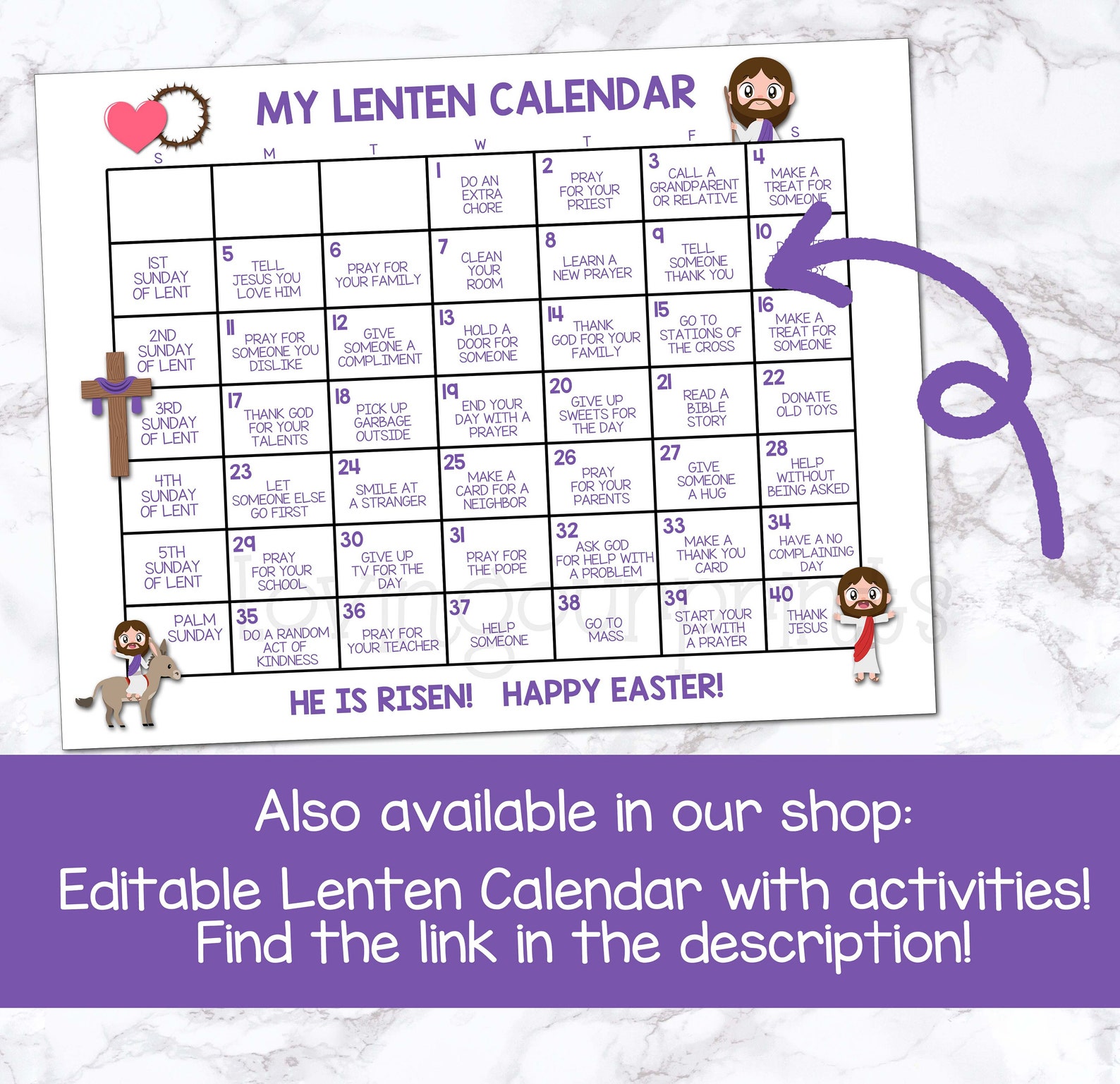 Lenten Calendar, Ash Wednesday Printable, Lent Calendar, Lenten ...
