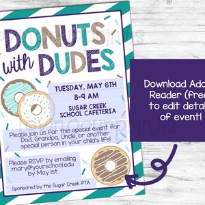 Donuts With Dudes, Editable Donuts With Dudes Invitation, Donuts With ...