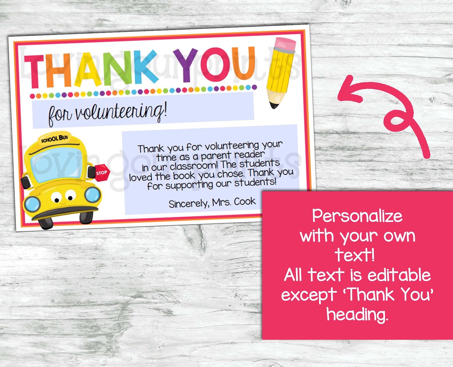 Thank You Note From Teacher, Editable Thank You, Back to School Thank ...