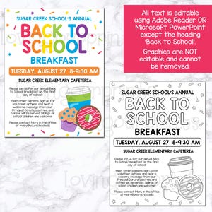 Back to School Breakfast Printable, Editable Back to School Breakfast ...