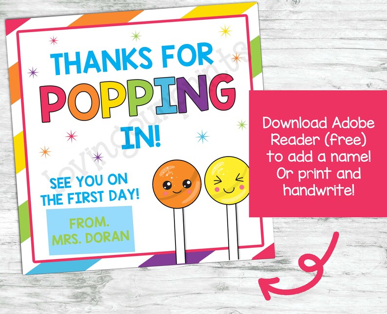 Editable Thanks for Popping in Tags, Thanks for Popping in Open House ...