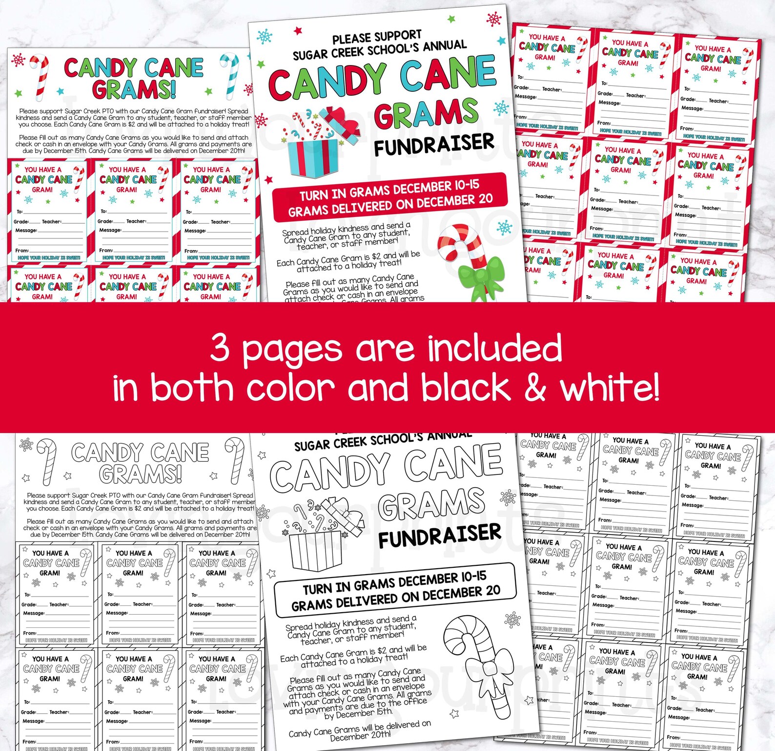Candy Cane Gram Printable, Candy Cane Gram Fundraiser Flyer, Editable ...
