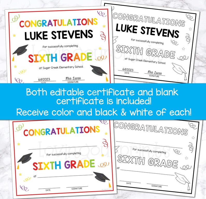 Editable 6th Grade Graduation Diploma, 6th Grade Graduation Certificate ...