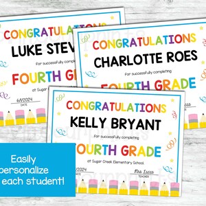 4th Grade Certificate, Editable Fourth Grade Certificates, Editable ...