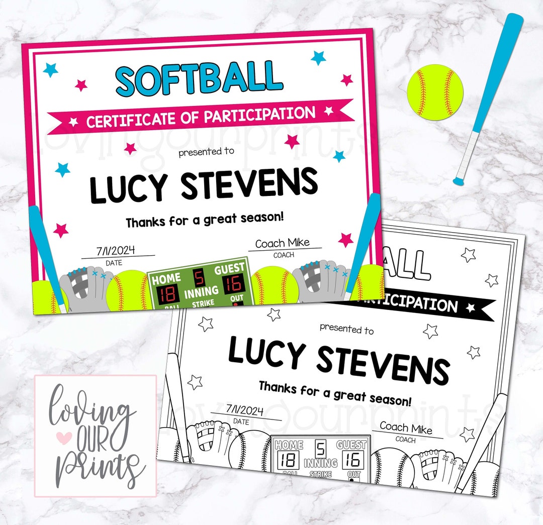Editable Softball Awards, Softball Certificate Template, Softball Award ...