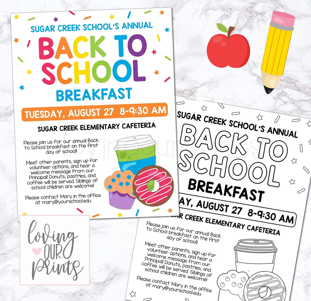 Back to School Breakfast Printable, Editable Back to School Breakfast ...