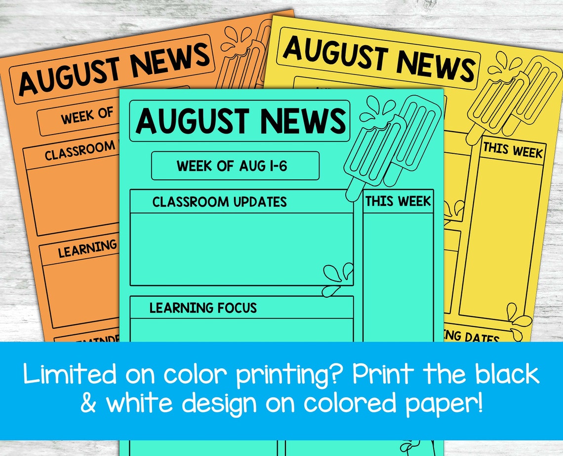 August Newsletter Teacher Newsletter Template Editable - Etsy