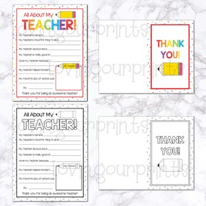 Teacher Appreciation Gift Printable, All About My Teacher Printable ...