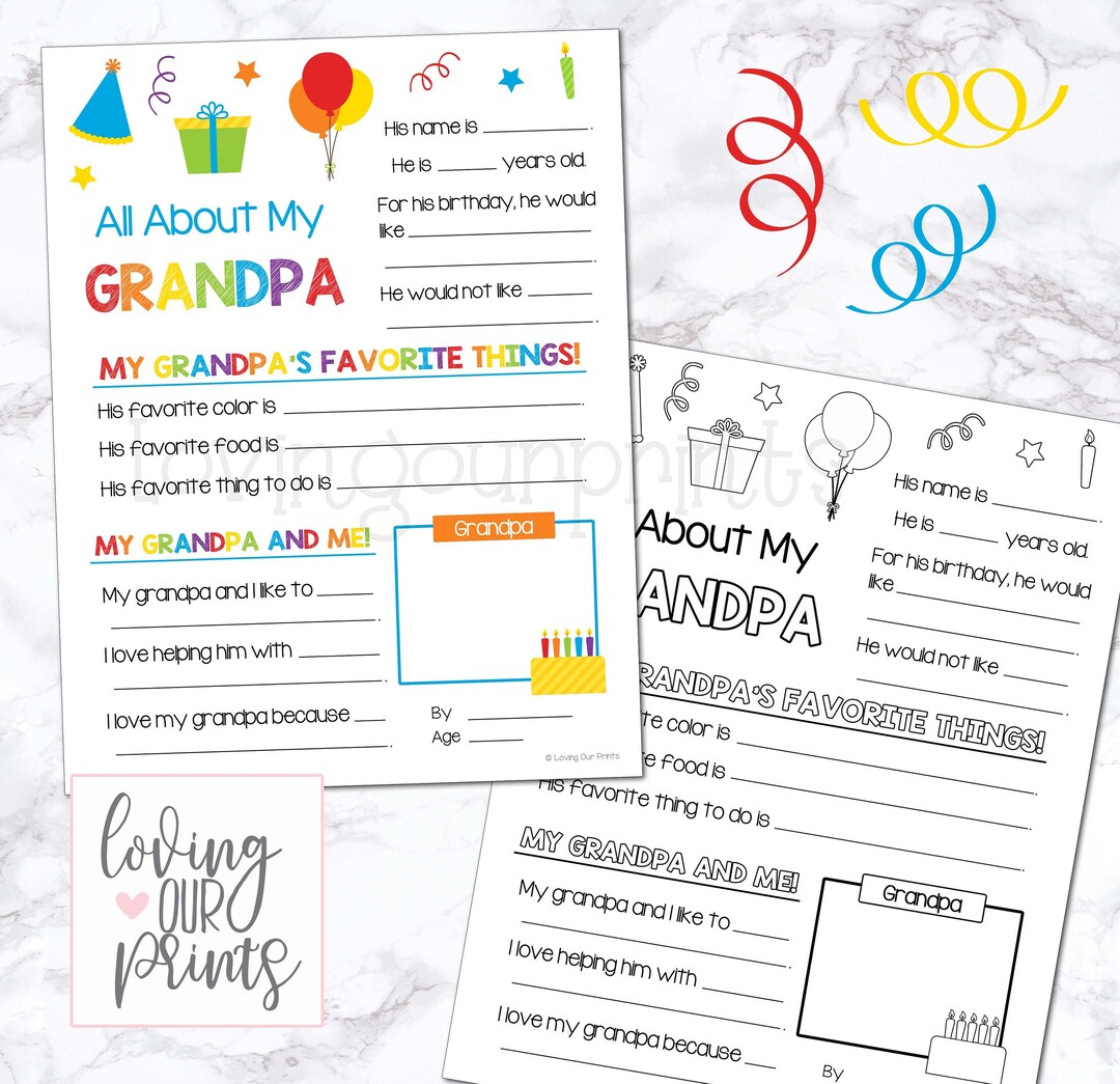 All About My Grandpa, All About Grandpa, Grandpa Birthday Gift, Grandpa ...